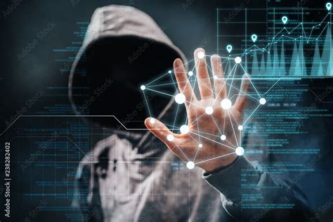 Cyber Crime Male Hacker Accessing To Personal Information Hooded Man