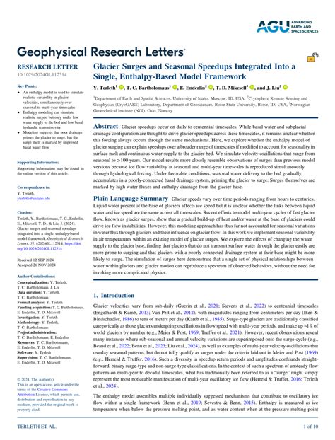 pdf glacier surges and seasonal speedups integrated into a single