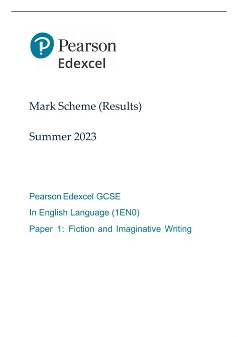 Mark Scheme Results Summer 2023 Pearson Edexcel Gcse In English Language 1en0 Paper 1
