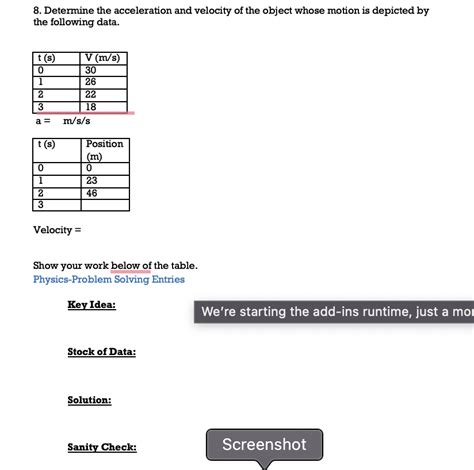 solved determine the acceleration and velocity of the object