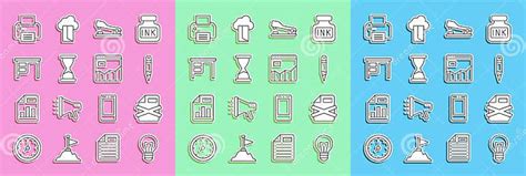 Set Line Light Bulb Delete File Document Pencil Stapler Old Hourglass Office Desk Printer