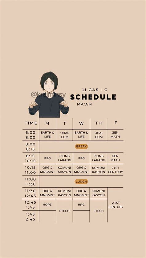 Phone Wallpaper Class Schedule Template Class Schedule College Class Schedule Template Aesthetic