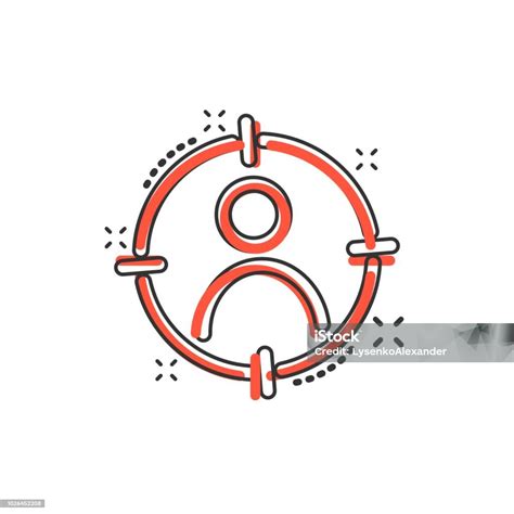 벡터 만화 스타일에서 만화 대상 관객 아이콘입니다 마케팅 대상 전략 개념 그림 그림 사람들이 스플래시 효과 개념에 목표 검색