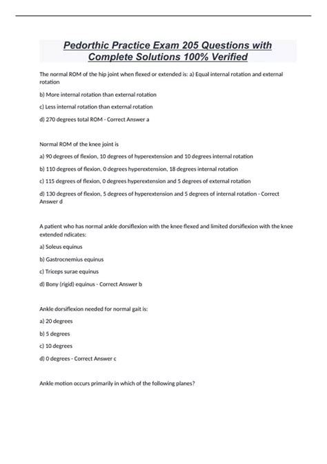 Pedorthic Practice Exam 205 Questions With Complete Solutions 100 Verified Pedorthic Stuvia Us