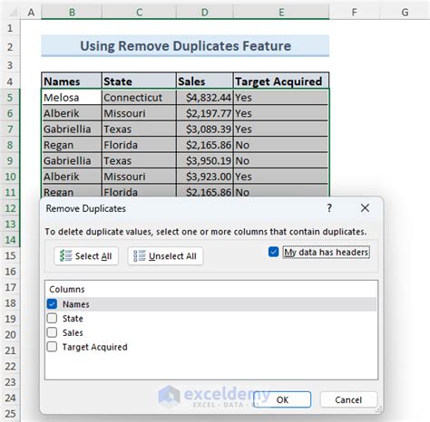 how to remove duplicate names in excel 6 simple methods