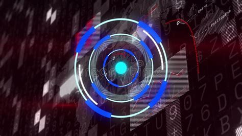 circular data visualization animation over financial graphs and stock
