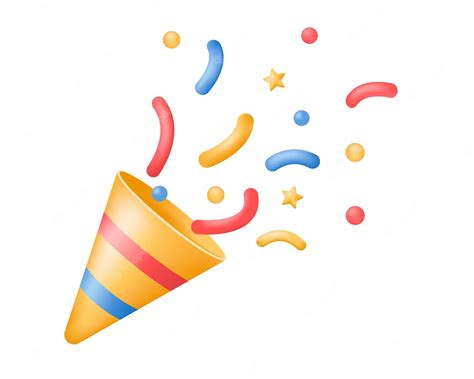색종이와 별이 있는 파티 포퍼 3d 생일 축하 새해 서프라이즈 요소 프리미엄 벡터