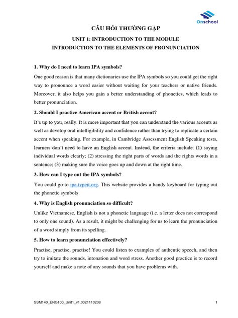 Chtg Unit 1 Introduction To The Module Introduction To The Elements Of Pronunciation Pdf