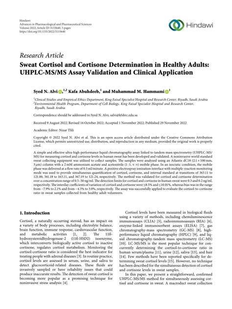 Pdf Sweat Cortisol And Cortisone Determination In Healthy Adults Uhplc Msms Assay Validation