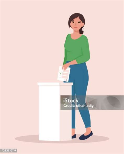 여자는 투표함에서 투표용지를 던진다 투표 선거 개념 플랫 스타일의 벡터 일러스트레이션 투표에 대한 스톡 벡터 아트 및 기타 이미지 투표 여성 사생활 Istock