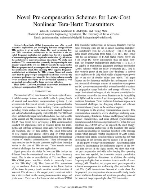 Novel Pre Compensation Schemes For Low Cost Nonlinear Tera Hertz Transmitters Pdf