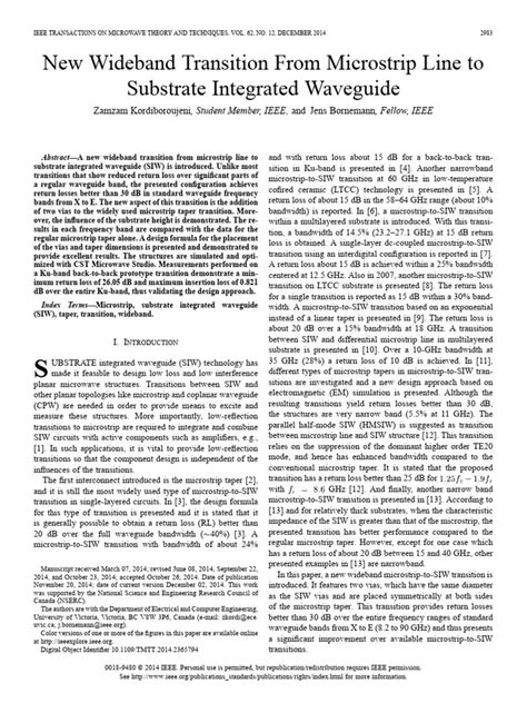 New Wideband Transition From Microstrip Line To Substrate Integrated Waveguide Pdf