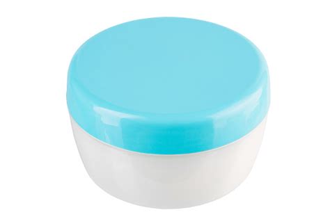 파란색 뚜껑이 있는 흰색 크림 용기 흰색 배경에 격리되어 있습니다 건강관리와 의술에 대한 스톡 사진 및 기타 이미지 건강