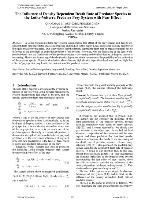 Pdf The Influence Of Density Dependent Death Rate Of Predator Species