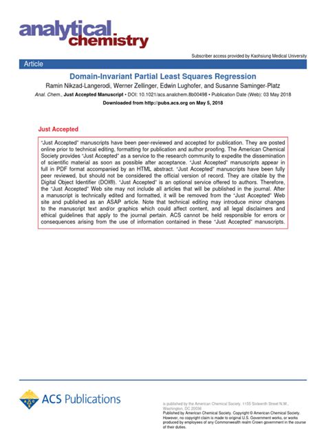 Domain Invariant Pls Regression Pdf Chemometrics Matrix Mathematics