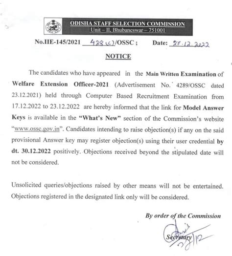 OSSC WEO Answer Key Welfare Extension Officer Answer Key Out