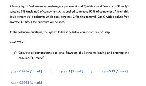Solved A Binary Liquid Feed Stream Containing Components A