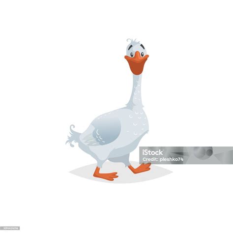귀여운 재미 있는 거 위 평면 스타일 만화 스타일 만화 행복 한 국내 농장 새 긴 목입니다 벡터 그림을 흰색 배경에 고립입니다 거위 새에 대한 스톡 벡터 아트 및 기타