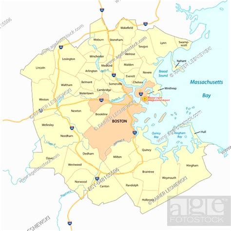 Vector Map Of The Greater Boston Metropolitan Region Massachusetts United States Stock Vector