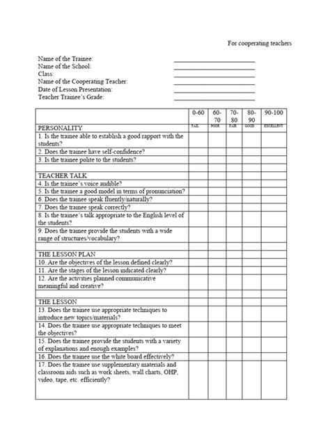 Elt 4105 Cooperating Teacher Evaluation Form Pdf Teachers Classroom Management