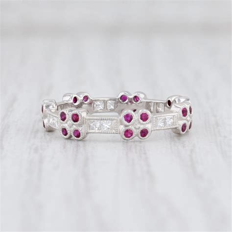Ruby Flower Ring Ruby Diamond Ring Stackable Gemstone Ring Etsy
