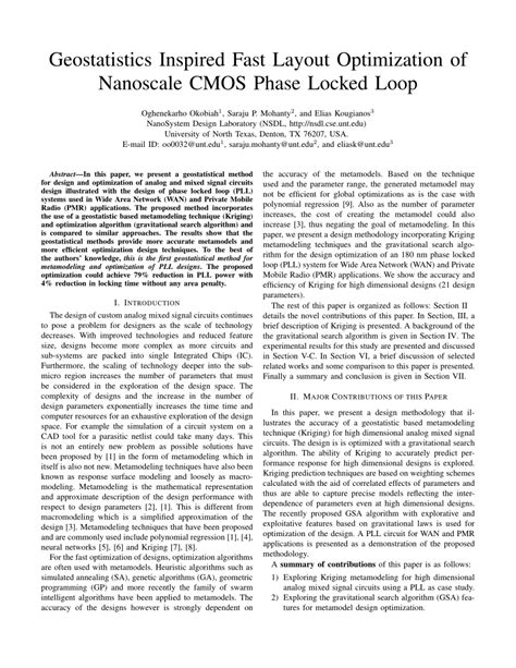 Pdf Geostatistics Inspired Fast Layout Optimization Of Nanoscale Cmos Phase Locked Loop