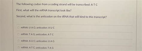 Solved The Following Codon From A Coding Strand Will Be Chegg