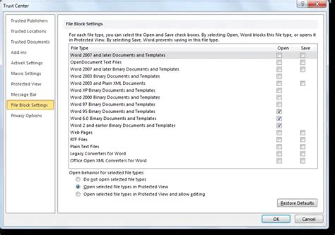 Trust Center And File Block Feature In Microsoft Office