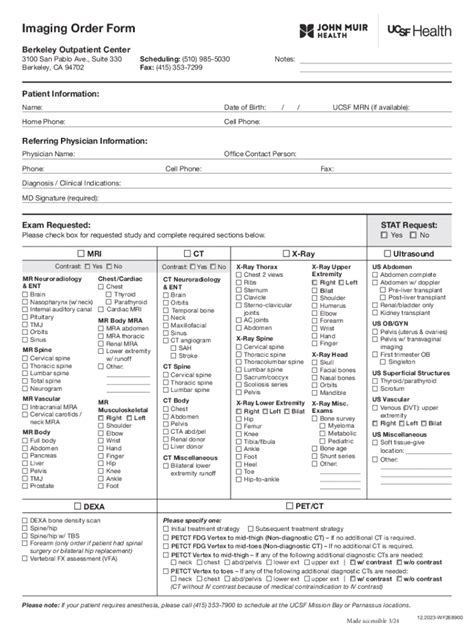 Fillable Online Imaging Order Form Ucsf Health Fax Email Print Pdffiller