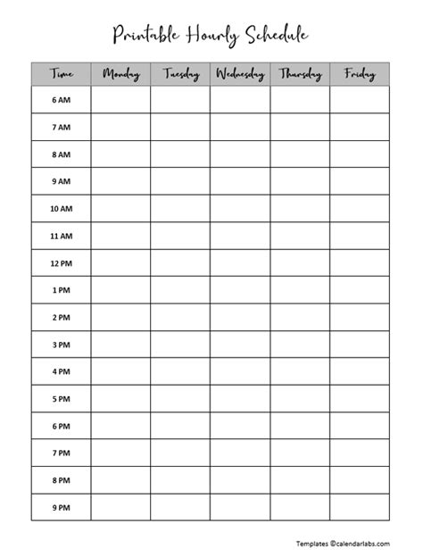Printable Blank Hourly Calendar
