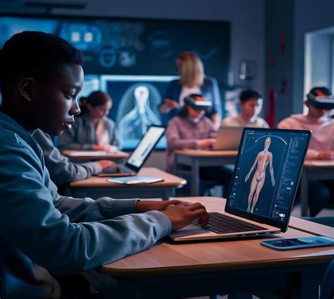 Student Using Laptop In Classroom Premium Ai Generated Image