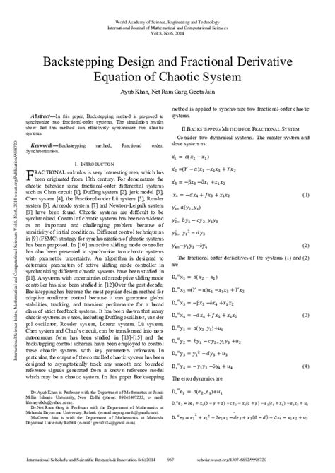Pdf Backstepping Design And Fractional Derivative Equation Of Chaotic System