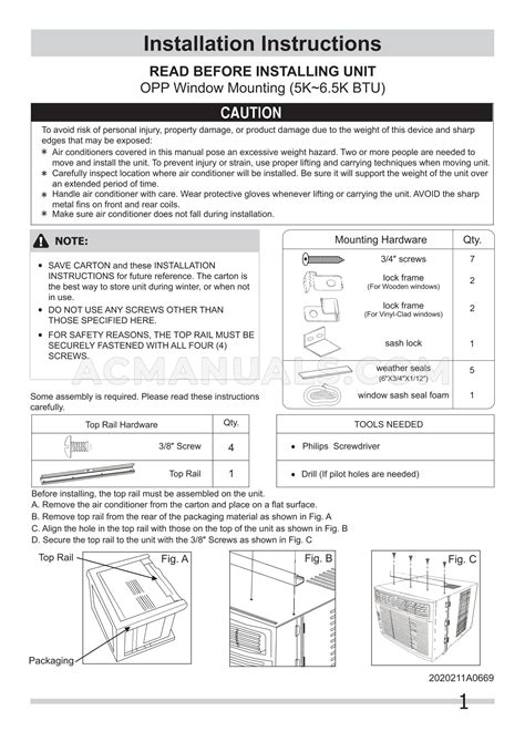 Frigidaire Fra052xt7 Installation Instructions