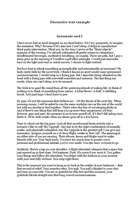Discursive Text Example Discursive Text Example Insomnia And I I Have Never Had An Anvil Discursive Text Example Discursive Text Example Insomnia And I I Have Never Had An Anvil