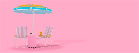 여름 방학 개념 비치 우산 의자 및 칵테일을 핑크색 배경에 카피 스페이스와 함께 제공합니다 3d 렌더링 3차원 형태에 대한 스톡 사진 및 기타 이미지 Istock