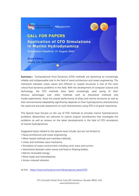 PDF Call For PaperApplication Of CFD Simulations In Marine Hydrodynamics