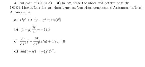 Solved For Each Of ODEsa D Below State The Order And Chegg