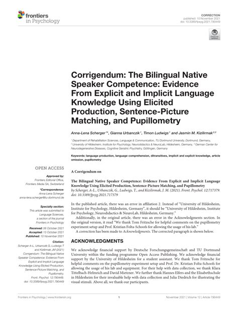 Pdf Corrigendum The Bilingual Native Speaker Competence Evidence