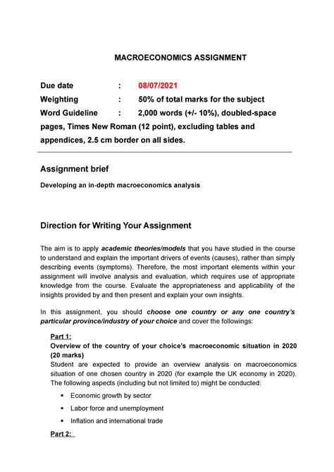 Macroeconomics Assignment CMU Revised MACROECONOMICS ASSIGNMENT Due