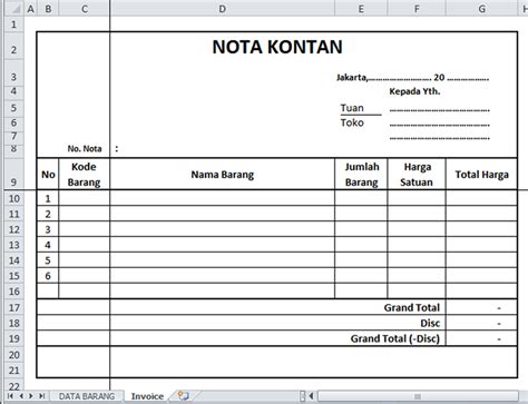 Template Nota Excel 53 Koleksi Gambar