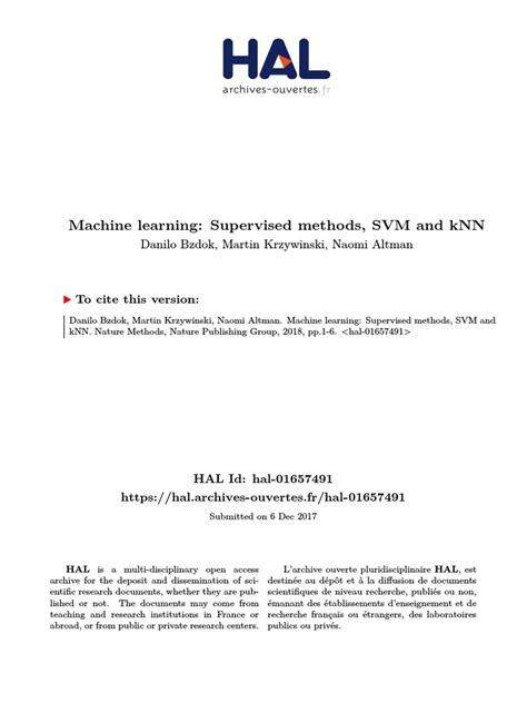 machine learning supervised methods svm and knn pdf support vector machine statistical