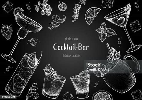 알코올 칵테일 손으로 그린 벡터 일러스트레이션 칵테일 스케치 세트 각인 된 스타일 0명에 대한 스톡 벡터 아트 및 기타 이미지 0명 Gin Tonic Moscow