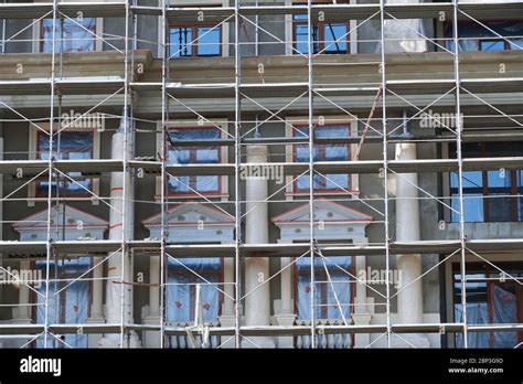 Scaffolding At The Facade Of A Building Under Construction Multi Storey Building Without