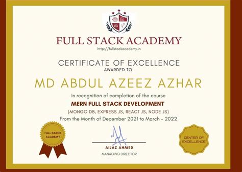 Mohammed Abdul Azeez Azhar On Linkedin My Certificate In Excellence In