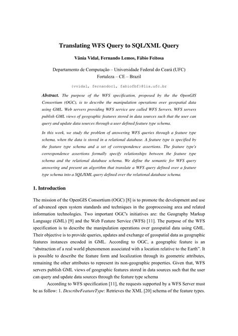 Pdf Translating Wfs Query To Sqlxml Query