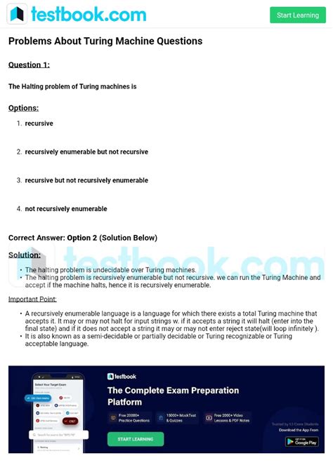 Problems About Turing Machine MCQ By Testbook Engineering Studocu
