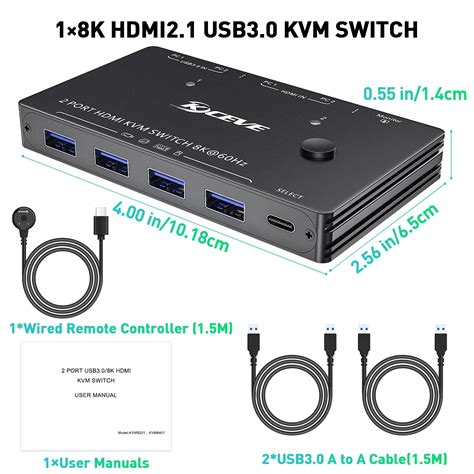 Kceve Usb Kvm交换机hdmi 端口 k hz Hdmi Kvm交换机适用于 台计算机 显示器和 个usb 端口hdcp hdr