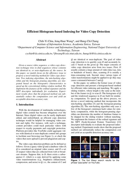 Pdf Efficient Histogram Based Indexing For Video Copy Detection