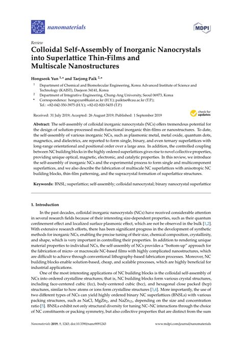 Pdf Colloidal Self Assembly Of Inorganic Nanocrystals Into