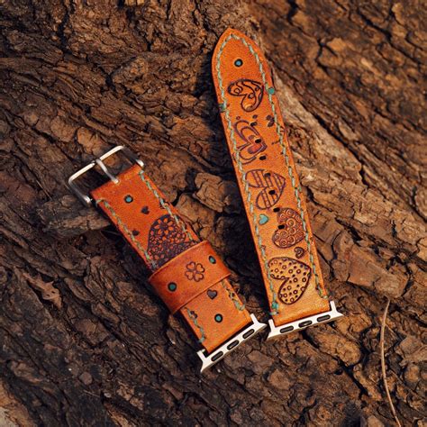Boho Heart Tooled Leather Band Compatible With Apple Watch 3849mm，tan